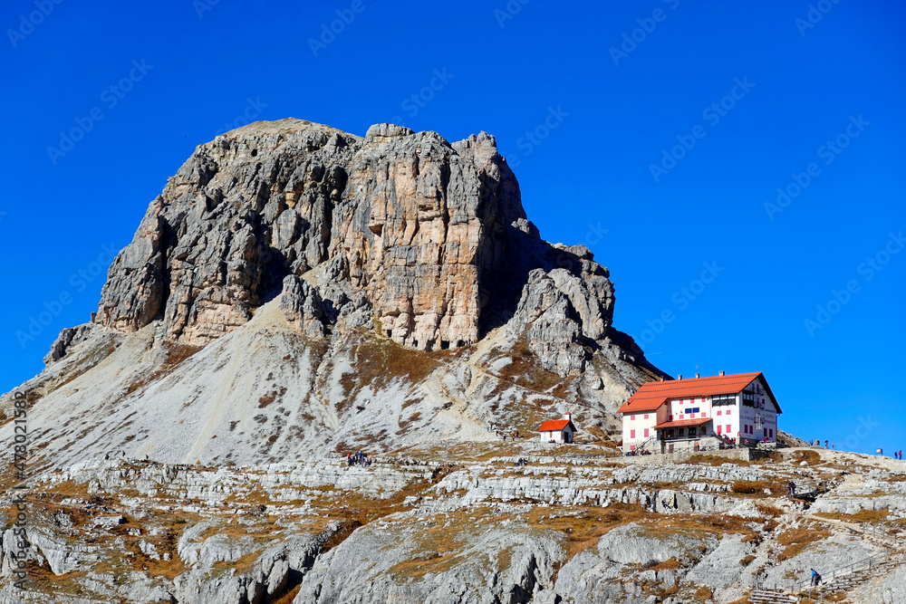 Alpine Mountain Hut in Sesto or Sexteen Dolomites called Rifugio ...