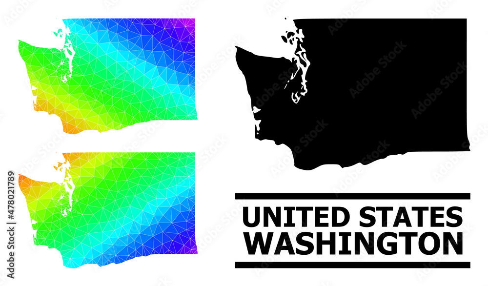 Vetor de Vector lowpoly spectral colored map of Washington State with ...