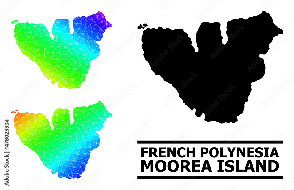 Vector low-poly spectral colored map of Moorea Island with diagonal ...