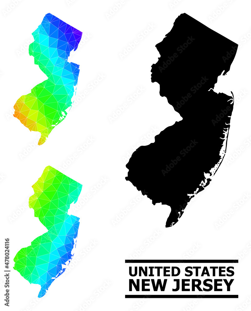 Vector low-poly spectral colored map of New Jersey State with diagonal ...