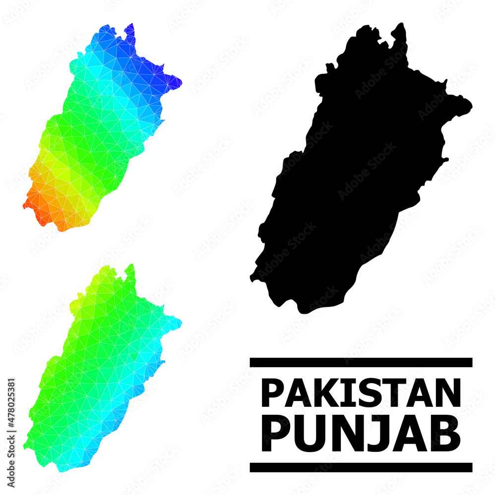 Vector low-poly spectrum colored map of Punjab Province with diagonal ...