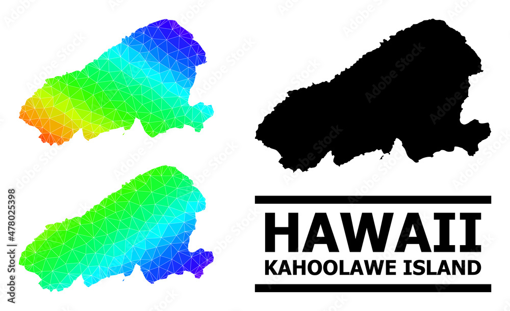 Vector lowpoly rainbow colored map of Kahoolawe Island with diagonal ...