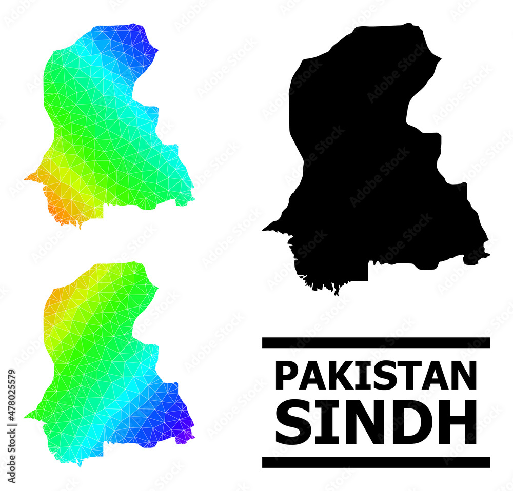 Vector lowpoly spectral colored map of Sindh Province with diagonal ...