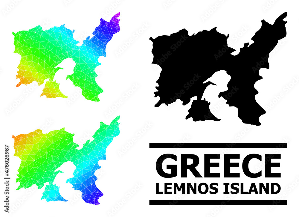 Vector low-poly rainbow colored map of Lemnos Island with diagonal ...