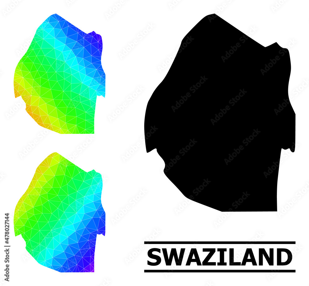 Vector low-poly spectrum colored map of Swaziland with diagonal ...