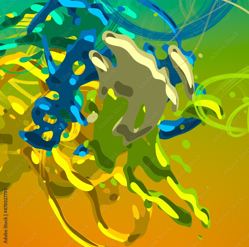 Cartoon water liquid particles droplets. Abatract painting. 2d ...