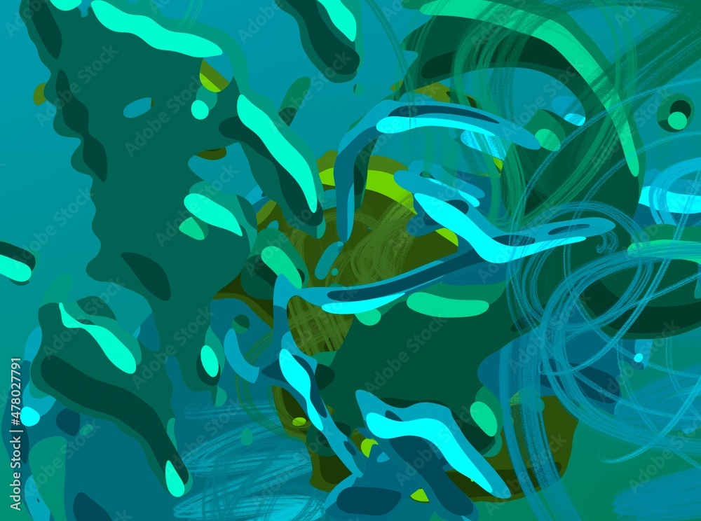 Cartoon water liquid particles droplets. Abatract painting. 2d ...