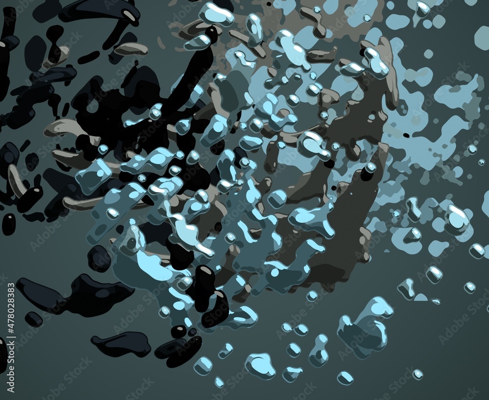 Cartoon water liquid particles droplets. Abatract painting. 2d ...
