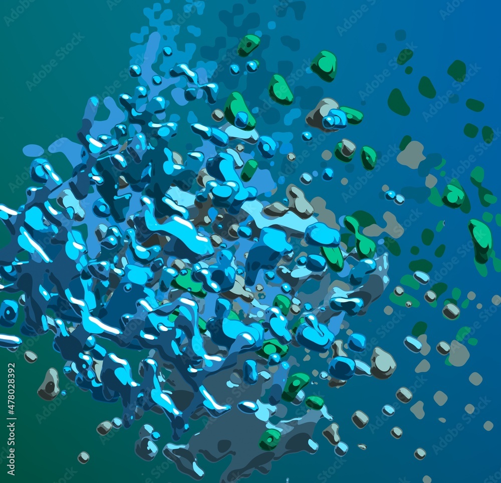 Cartoon water liquid particles droplets. Abatract painting. 2d ...