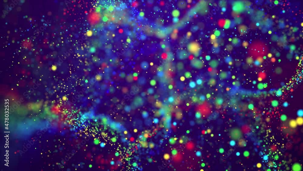 Awesome bg with magic particles fly in air, bokeh effects, DOF. Glowing ...