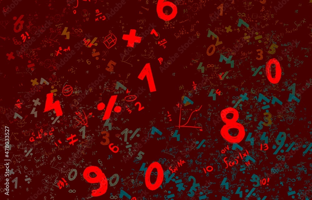 Numbers hand drawing with math symbols on colorful background. Stock ...