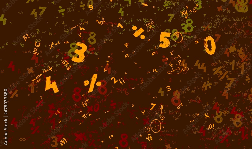 Numbers hand drawing with math symbols on colorful background. Stock ...