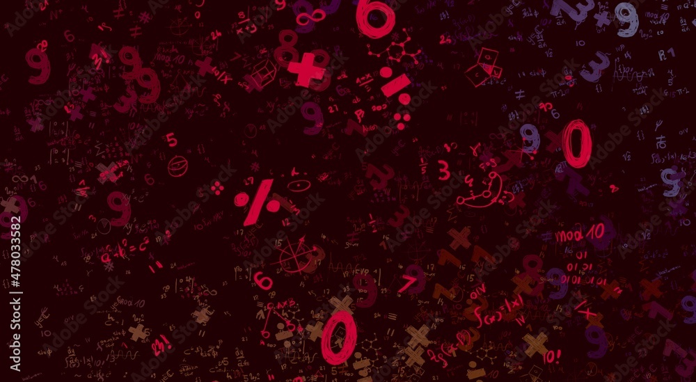 Numbers hand drawing with math symbols on colorful background. Stock ...