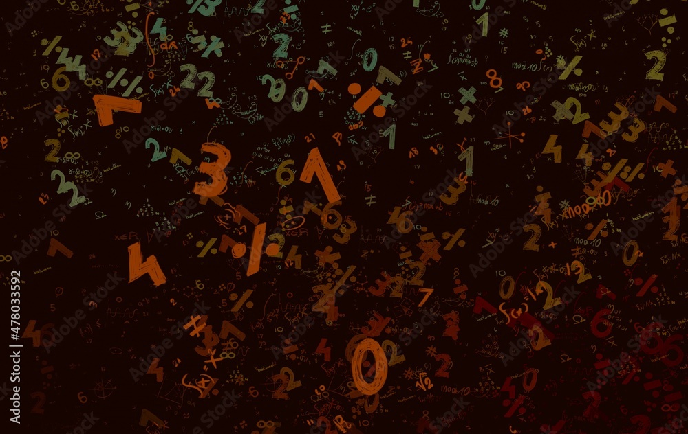 Numbers hand drawing with math symbols on colorful background. Stock ...