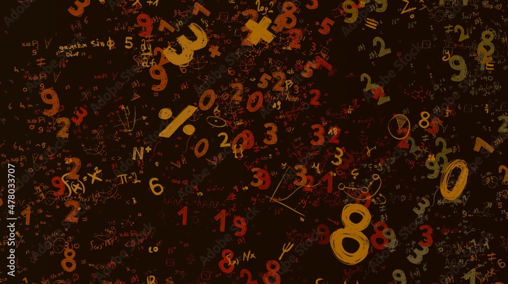 Numbers hand drawing with math symbols on colorful background. Stock ...