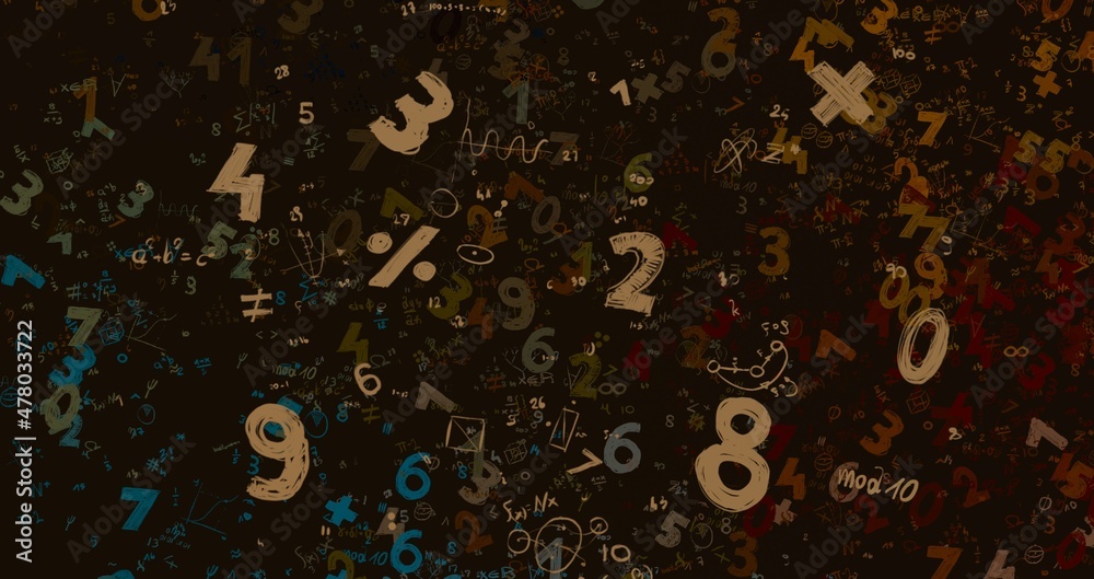 Numbers hand drawing with math symbols on colorful background. Stock ...