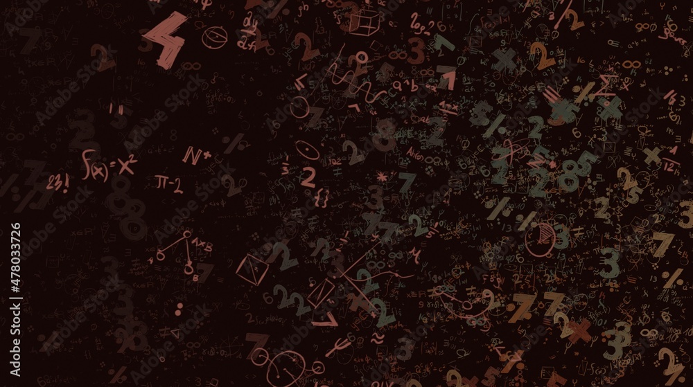 Numbers hand drawing with math symbols on colorful background. Stock ...