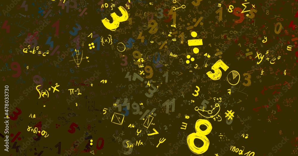 Numbers hand drawing with math symbols on colorful background. Stock ...