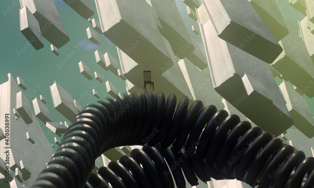 Dream like abstract imaginary image. 2d illustration. Human standing on ...