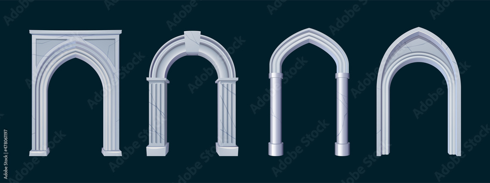 Ancient greek or roman arches from white marble. Vector cartoon set of ...