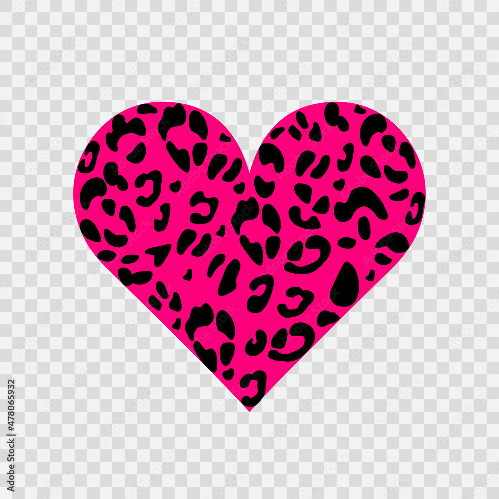 Pink leopard heart on transparent background. Animalistic print. Symbol ...