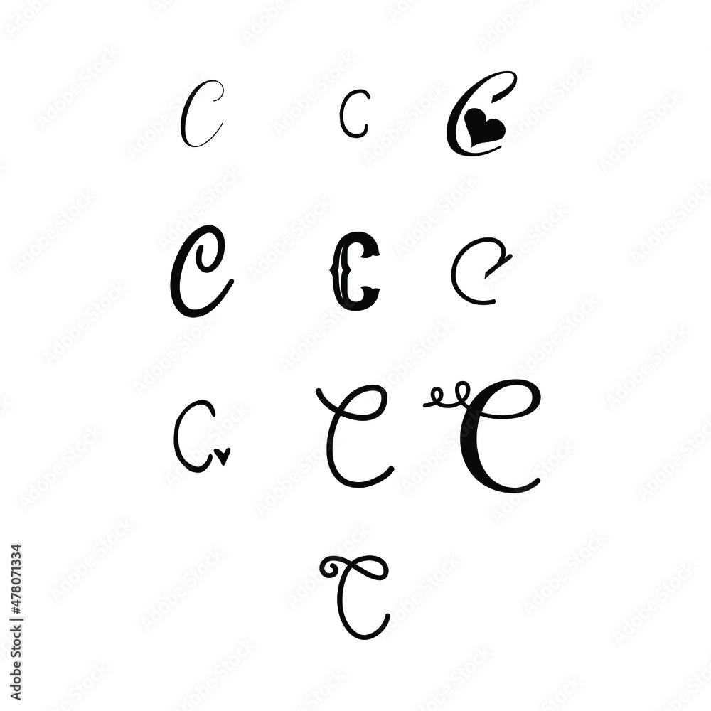 Alphabet -C Hand lettering drawing set of 10 cute Alphabets C ...