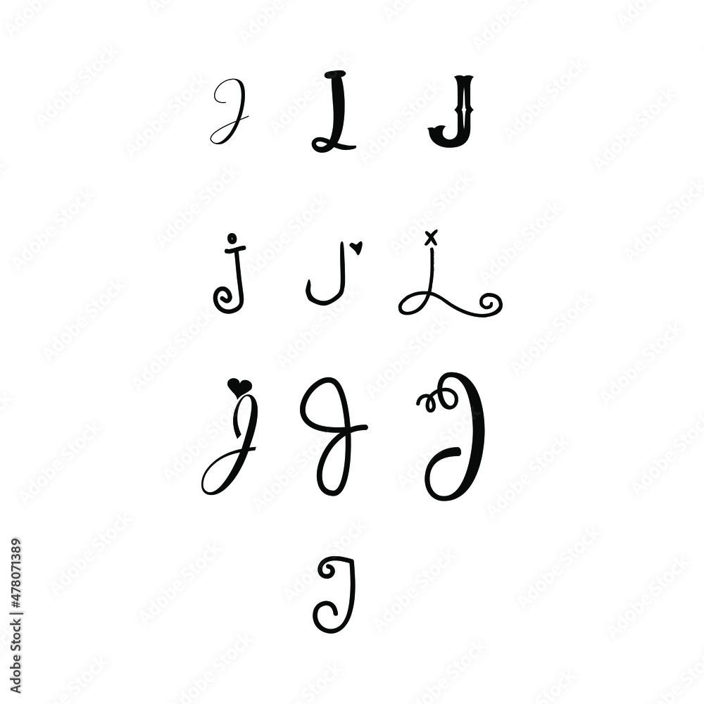 Alphabet Hand lettering drawing set of 10 cute Alphabets J. Decorative ...