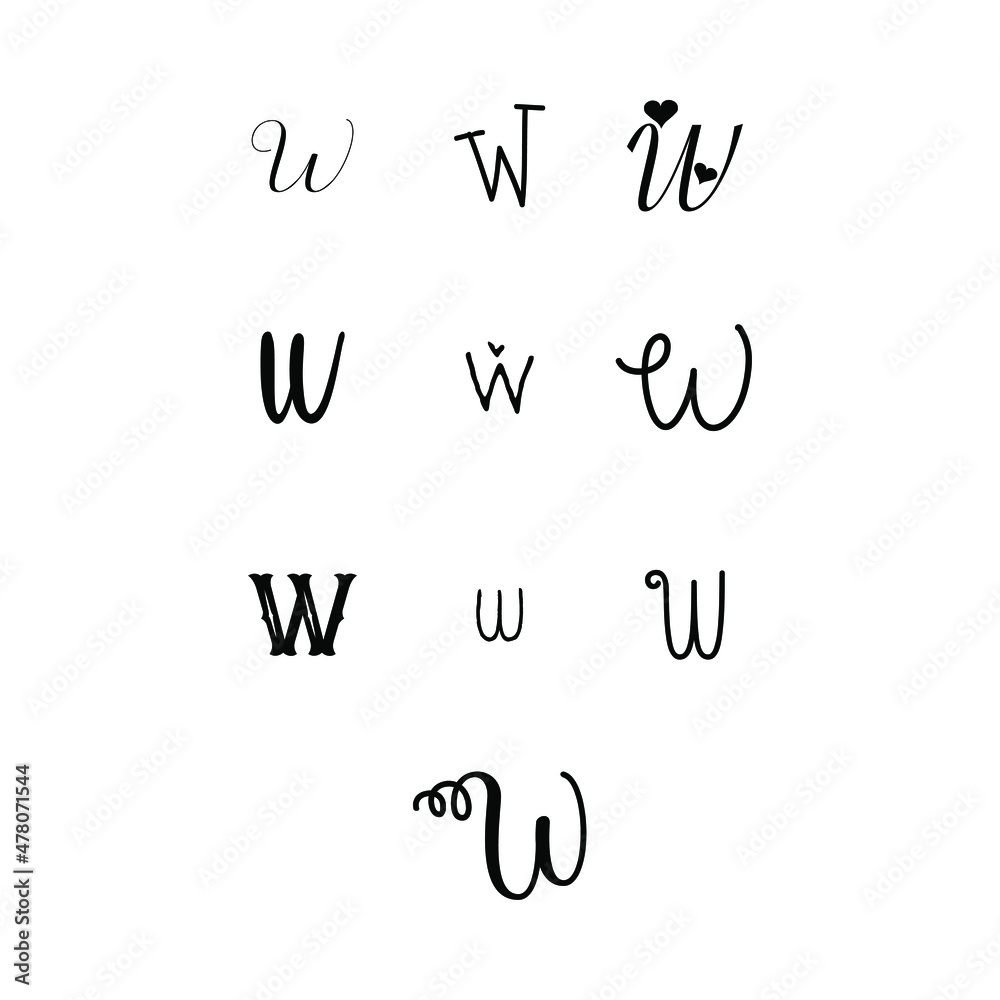 Alphabet Hand lettering drawing set of 10 cute Alphabets W. Decorative ...