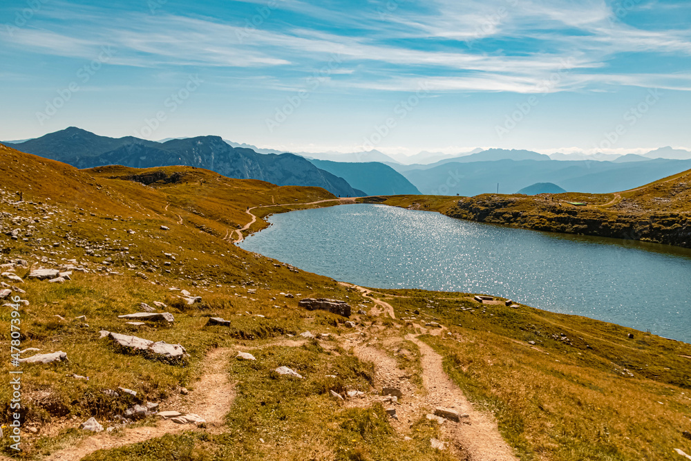 Beautiful alpine summer view with the Augstsee lake from above at the ...