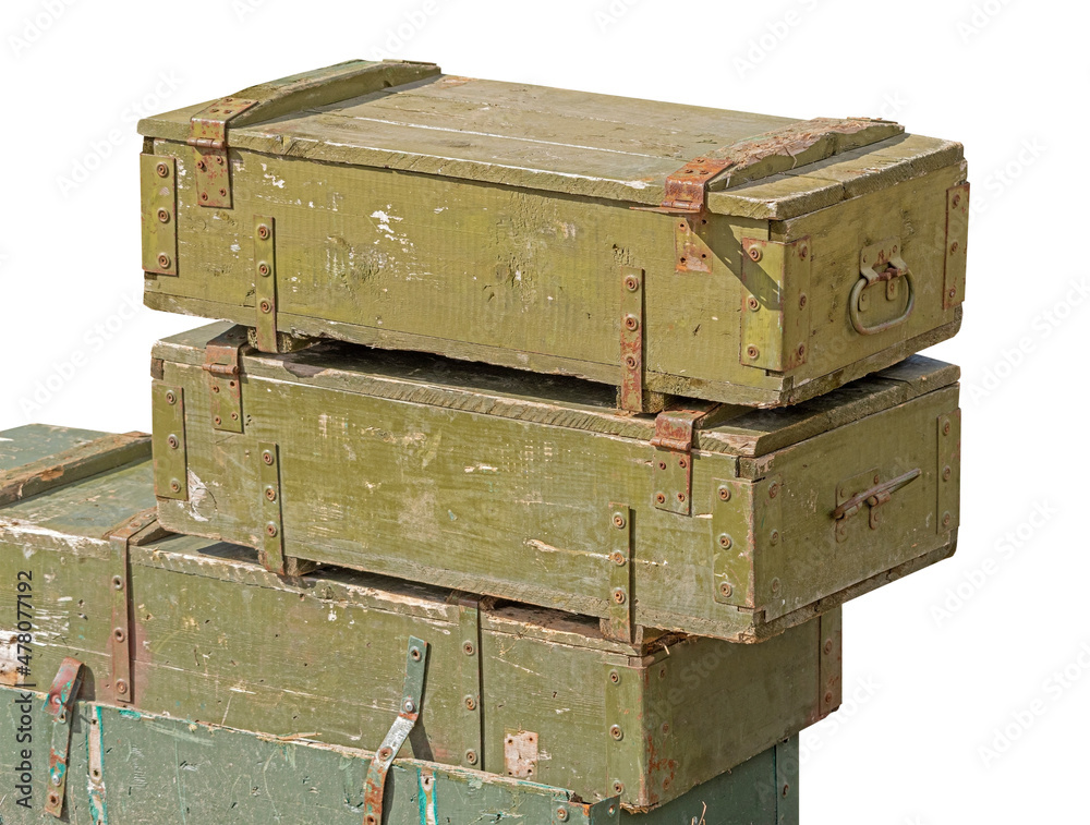 wooden boxes for machine-gun cartridges Stock Photo | Adobe Stock