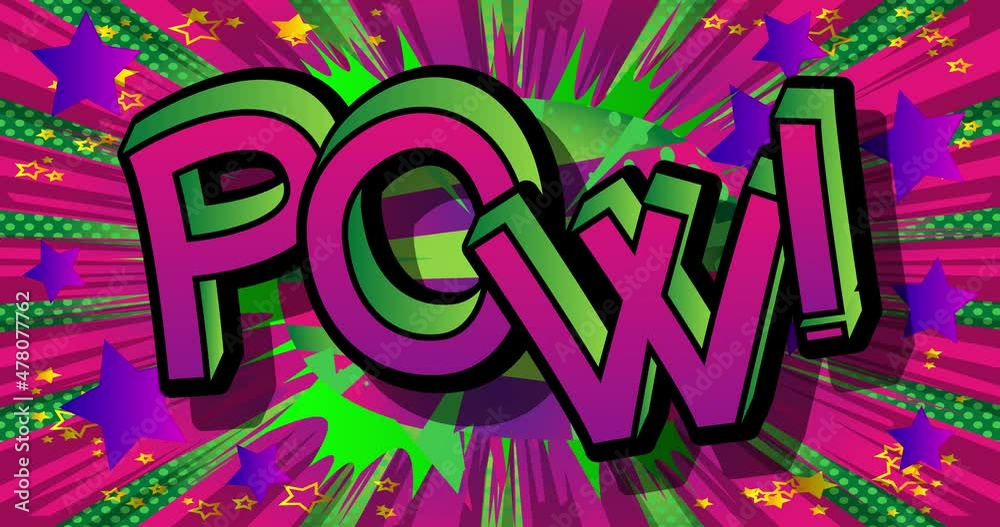 Pow. Motion poster. 4k animated Comic book word text moving on abstract ...