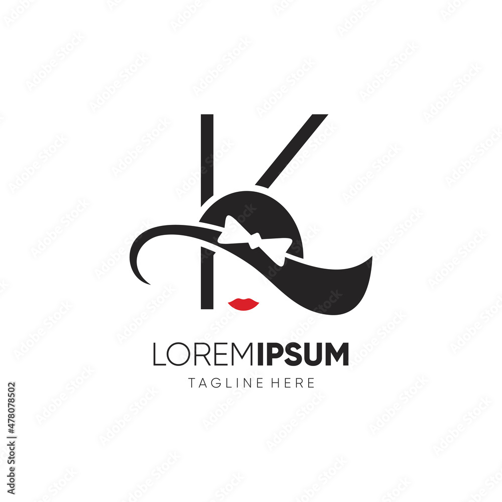 Letter K Beauty Woman Hat Logo Design Vector Icon Graphic Emblem ...