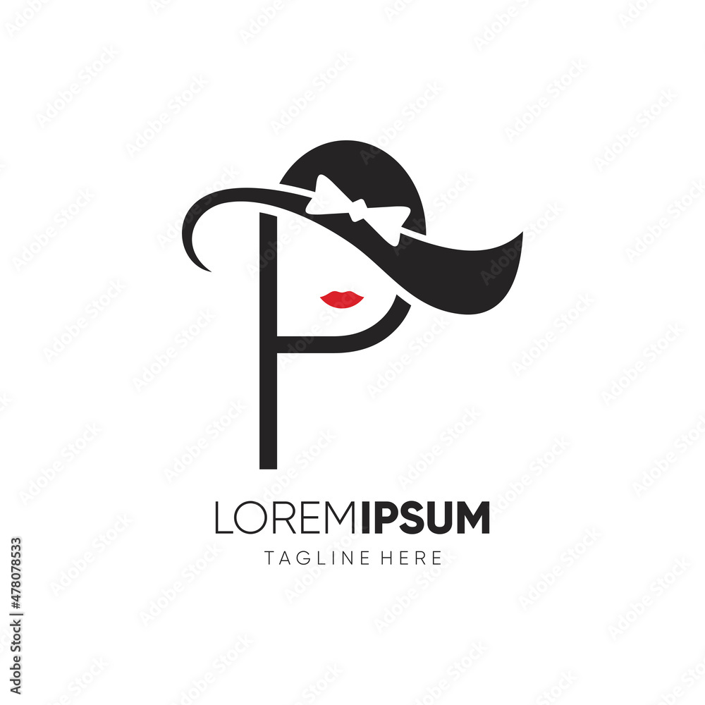 Letter P Beauty Woman Hat Logo Design Vector Icon Graphic Emblem ...