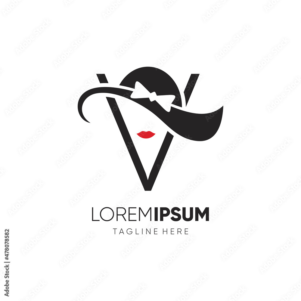 Letter V Beauty Woman Hat Logo Design Vector Icon Graphic Emblem ...