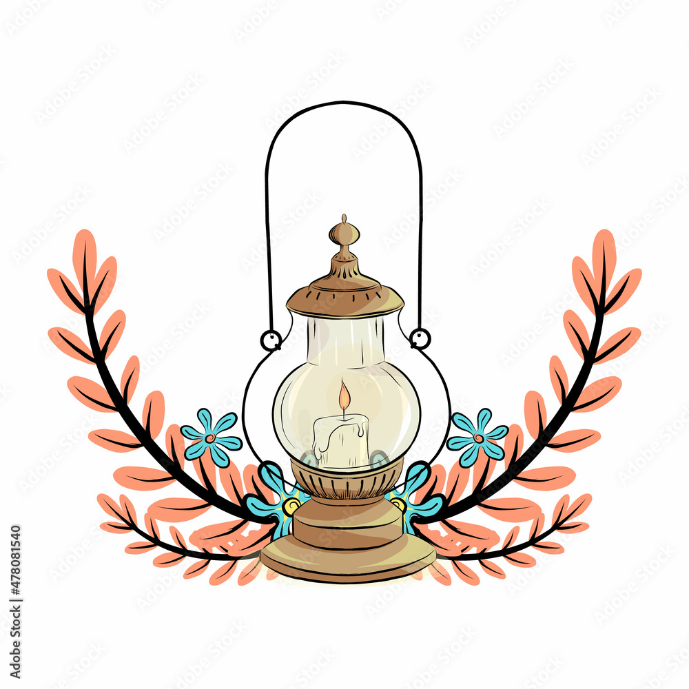Old vintage oil lamps and candle vector. Vintage oil lantern or ...
