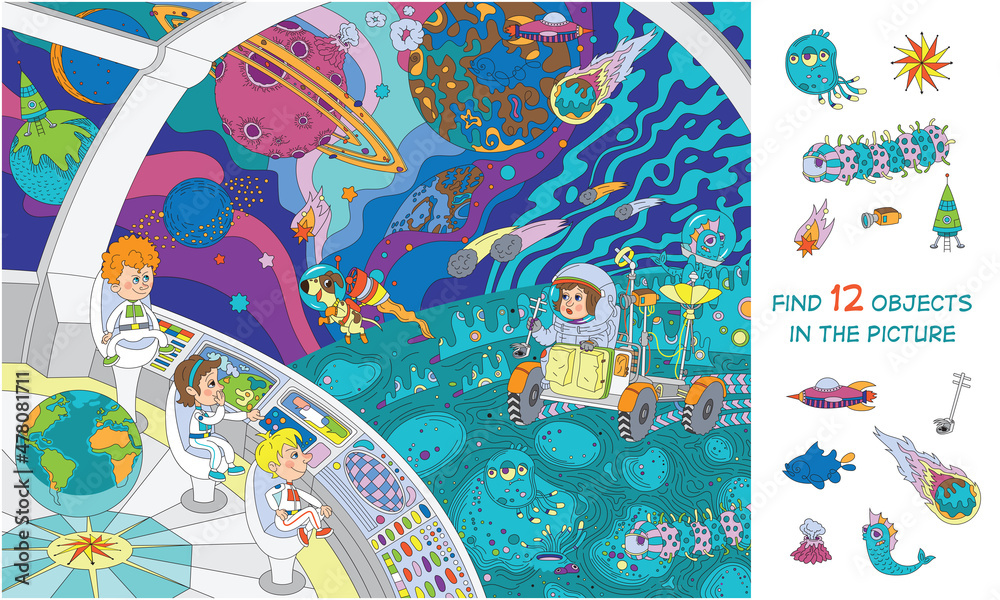 Space trip. Children astronauts are exploring a new planet. Vector ...