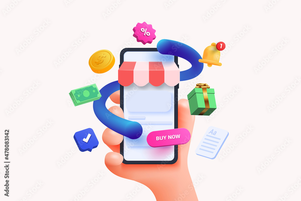 Online shopping 3D Illustration, online shop, online payment and ...