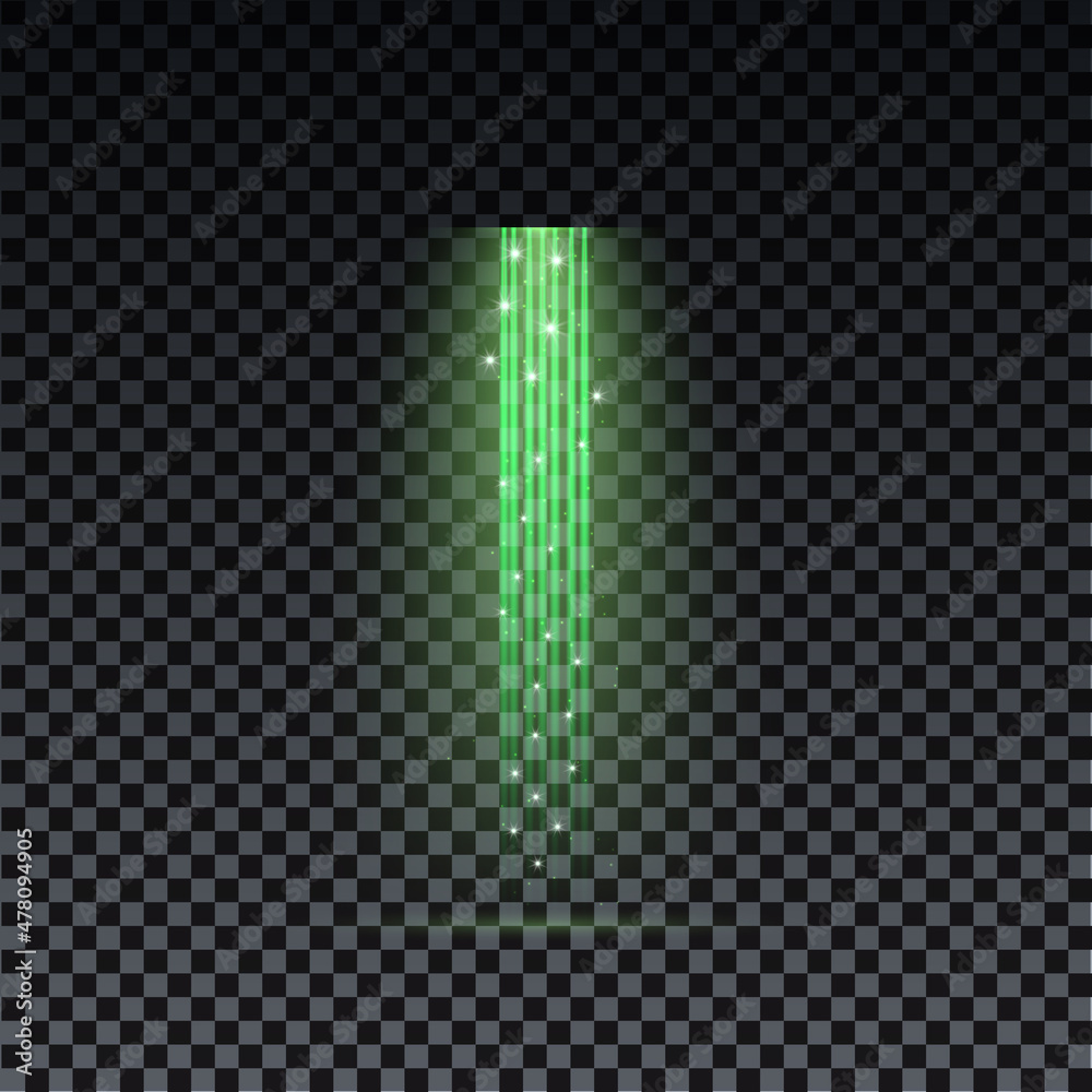 Green spotlight. Green laser beam on transparent background. Laser rays ...