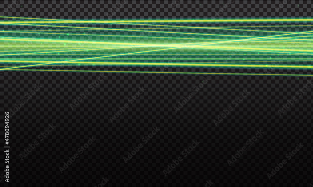 Green laser beam. Laser rays, green lighting effect on transparent ...