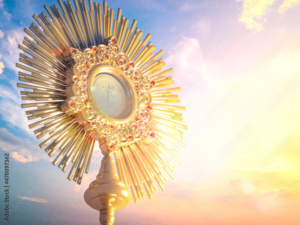 Póster Jesus Christ in the monstrance present in the Sacrament of the ...