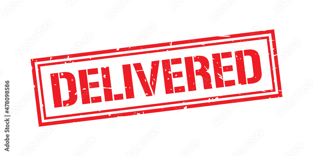 Delivered word stamp symbol isolated on white background. Grunge red ...
