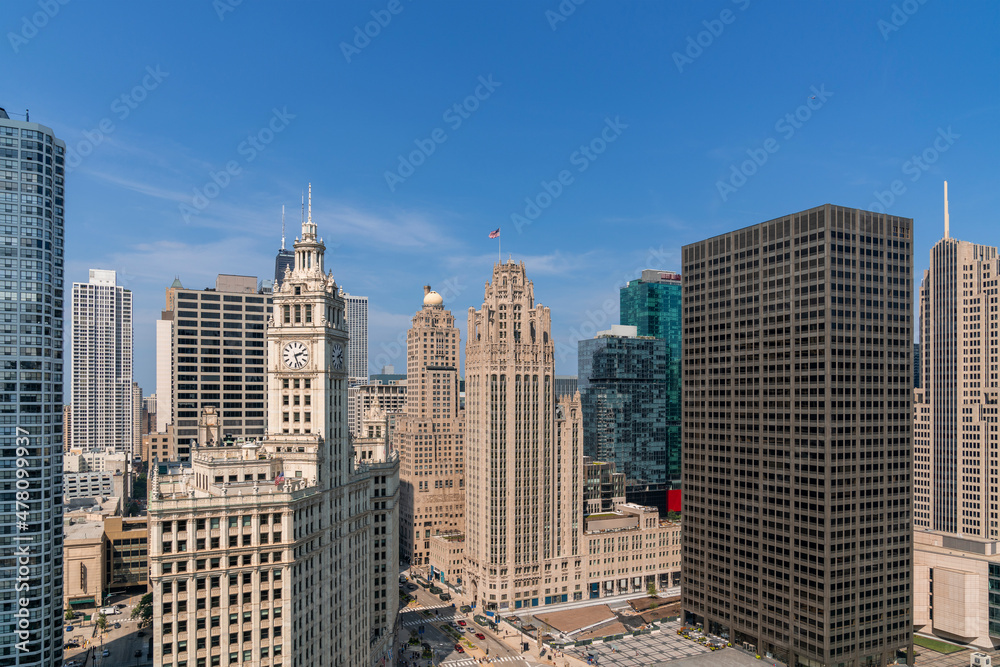 Aerial panoramic city view of Chicago downtown area at day time ...