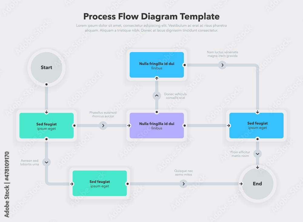 Simple Modern Template For Process Flow Diagram. Flat Design, Easy To