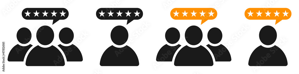 Set of customer review icons. Business client symbol, people group with ...