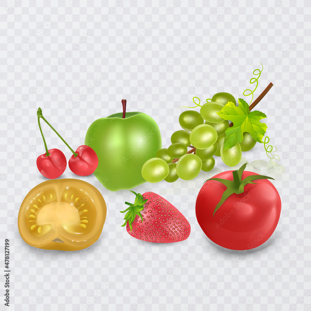 Set of fruits and vegetables on a transparent background, fresh ...