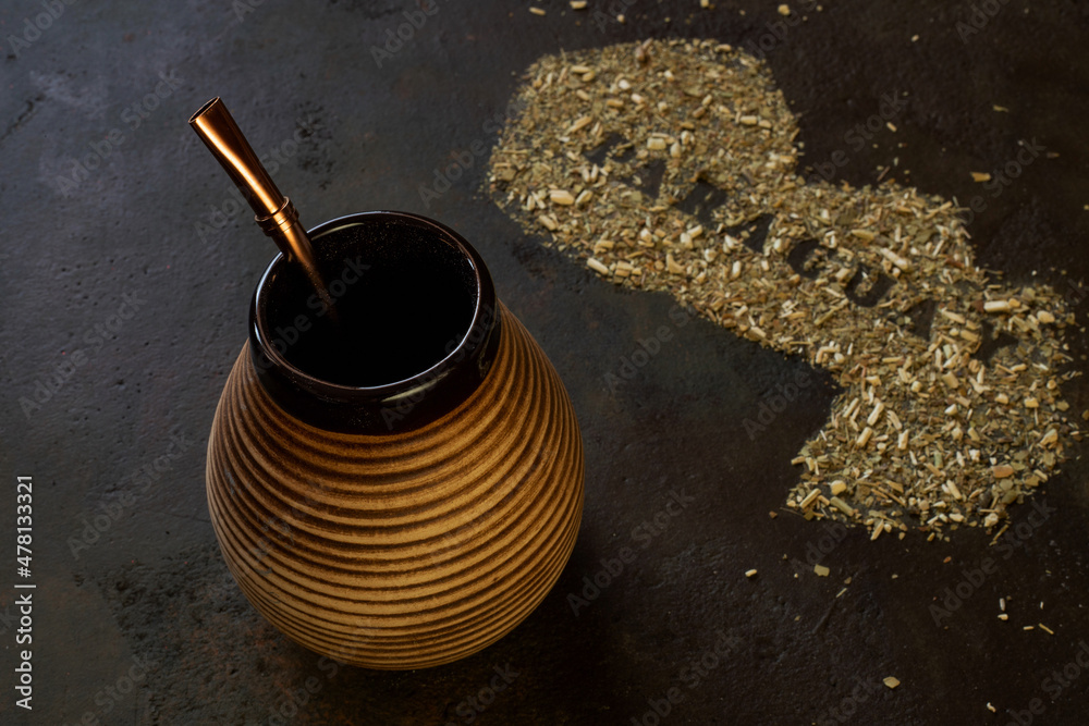 yerba mate in ceramic matero with shape of paraguay made by yerba mate ...