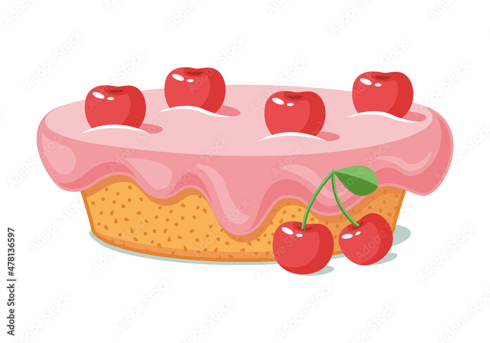 Cherry cake cartoon vector illustration Stock Vector | Adobe Stock