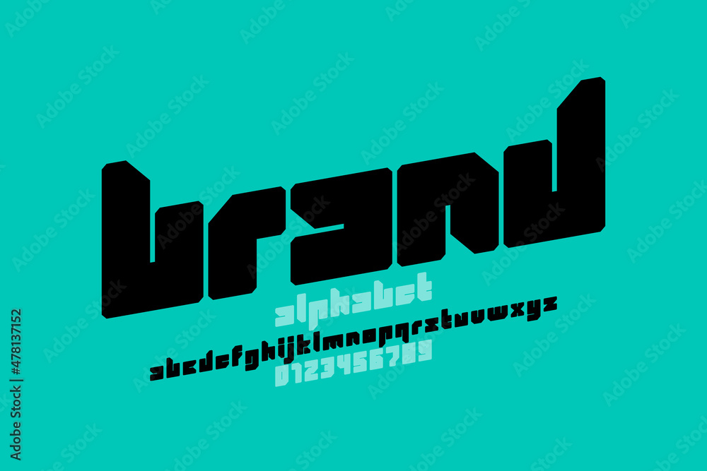 Modular style font, alphabet letters and numbers, vector illustration ...