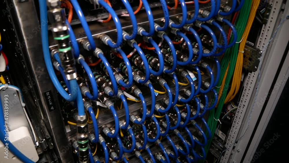 Supercomputer with many wires. Specialized computer. Modern ...