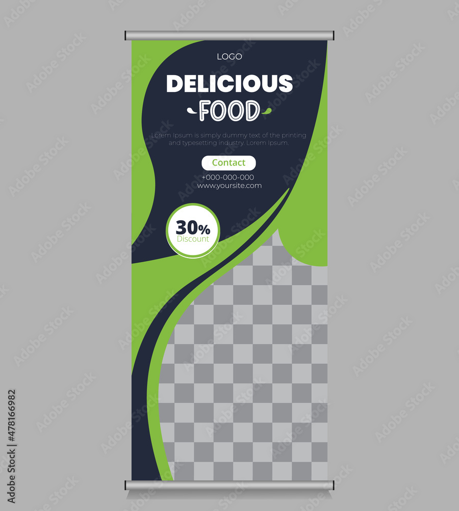 Restaurant business Stand Roll up banner template design with two color ...